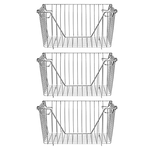 Homics Stackable Storage Wire Baskets, Freezer Baskets for Chest Freezer Open Front Pantry Organization and Storage Fruit Vegetable Baskets Potato and Onion Organizer Bins, 3 Packs