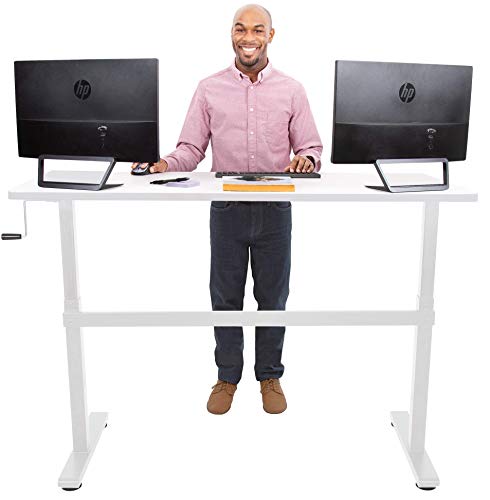 Stand Steady Tranzendesk 55 Inch Standing Desk | Easy Crank Height Adjustable Sit to Stand Workstation | Modern Ergonomic Desk Supports 3 Monitors | Perfect for Home & Office (55"/ White)