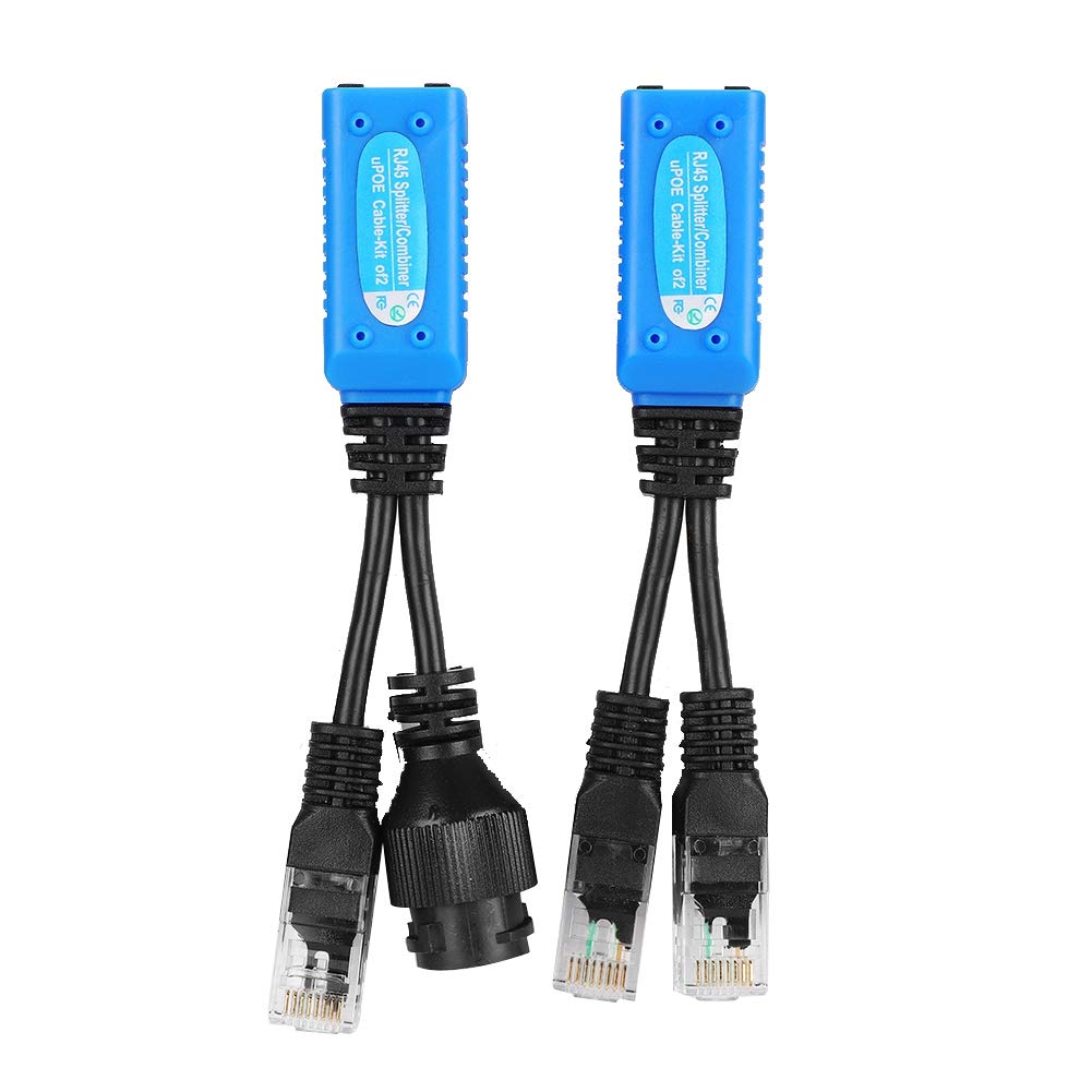 Tosuny 2pcs Splitter RJ45 Combiner POE Adapter Connectors Power Cable Kit Works with IP Security Cameras, Wireless Access Points