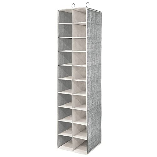mDesign Soft Fabric Closet Organizer - Holds Shoes, Handbags, Clutches, Accessories - Large, 20 Shelf Over Rod Hanging Storage Unit - Black/Cream