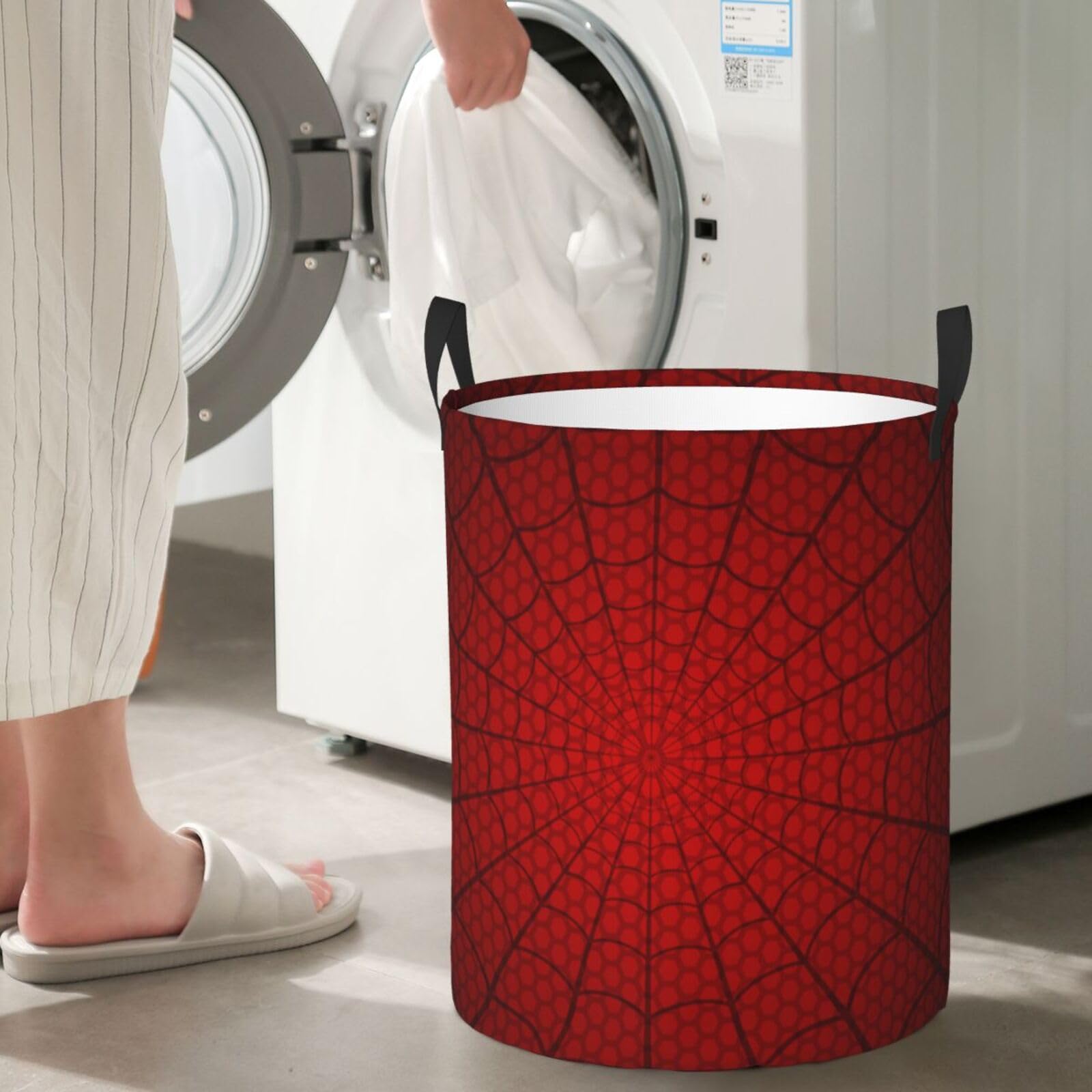 Spider Web Cobweb on Red Waterproof Foldable Laundry Hamper Bucket Laundry Room Basket for College Student Storage Pillows Blankets Living Room Bathroom Home Decor