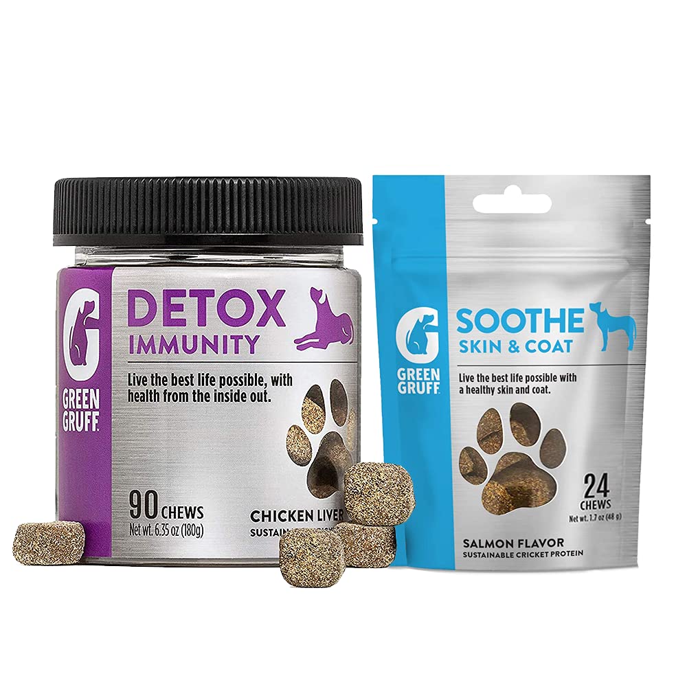 Green Gruff Dog Probiotics & Digestive Enzymes and Skin & Coat Supplement Bundle - Organic Dog Immune Supplement - Omega 3 Fish Oil for Dogs - Dry Skin, Shedding, Dog Itch ReliefMade in USA