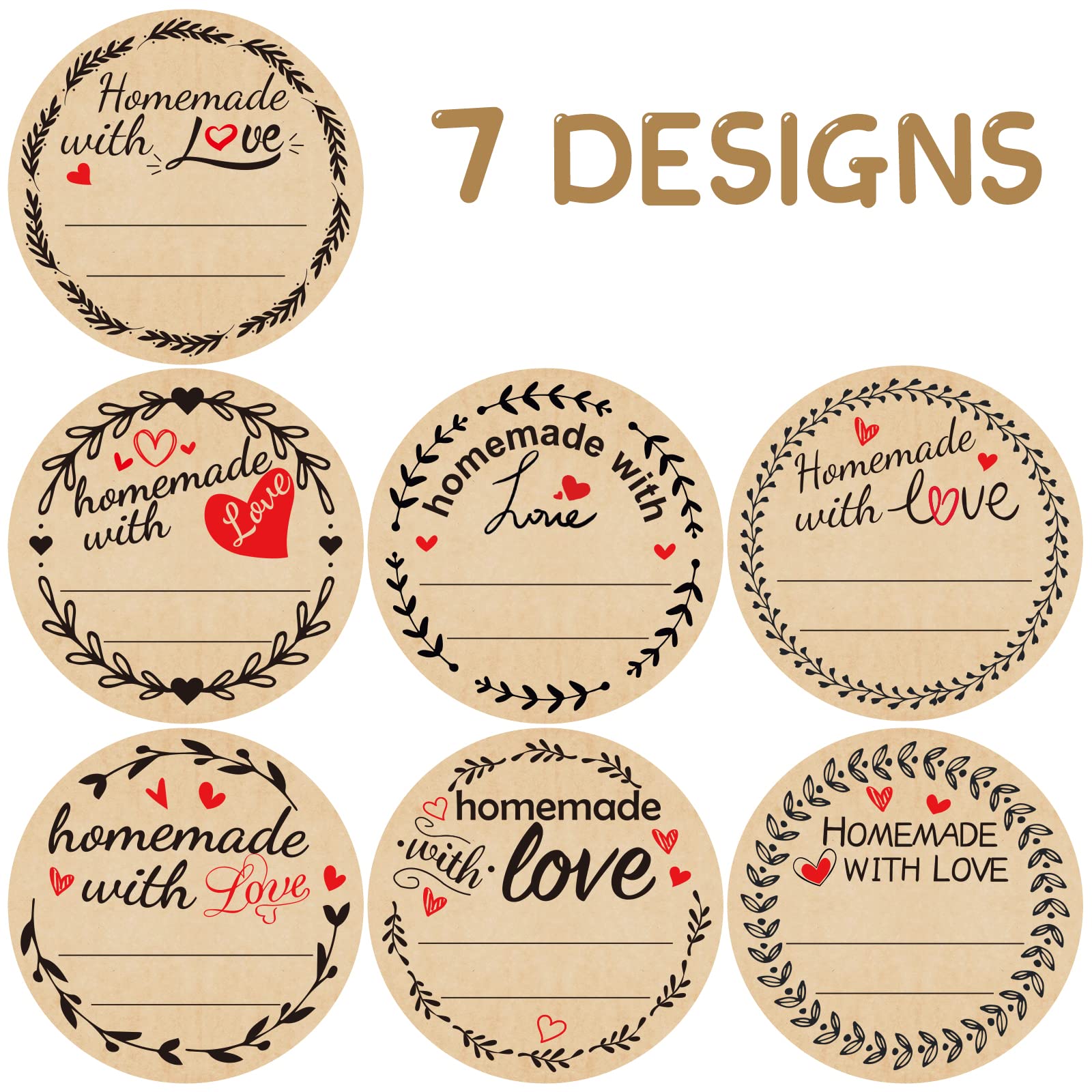 500Pcs Homemade with Love Stickers with Lines Jar Canning Labels for Baked Packaging Cookie Bags Roll 2”