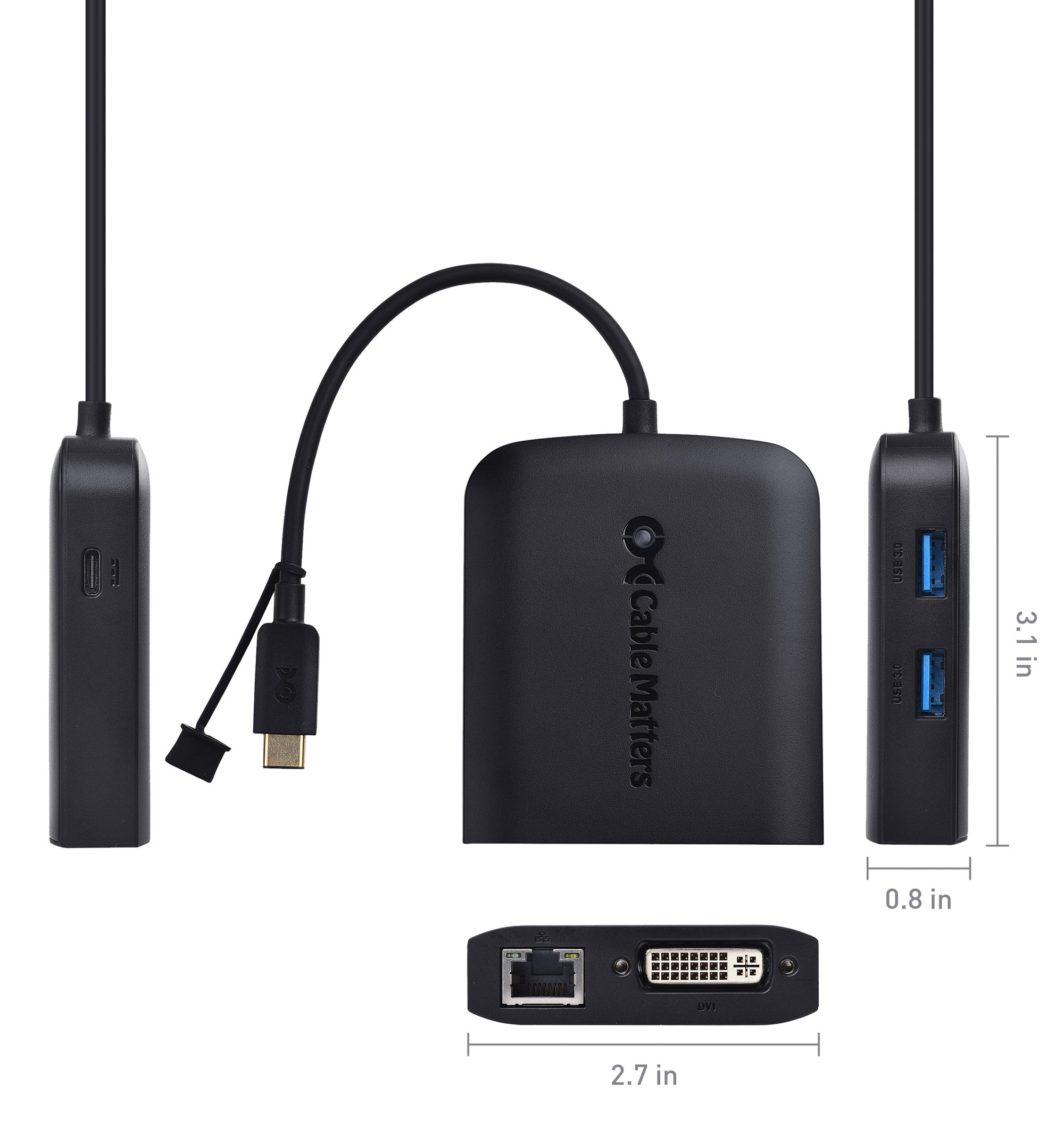 Cable Matters USB C Multiport Adapter (USB C Hub with DVI), 2X USB 3.0, Gigabit Ethernet, and 60W Charging - USB-C and Thunderbolt 4 / USB4 / Thunderbolt 3 Port Compatible with MacBook Pro, Dell XPS