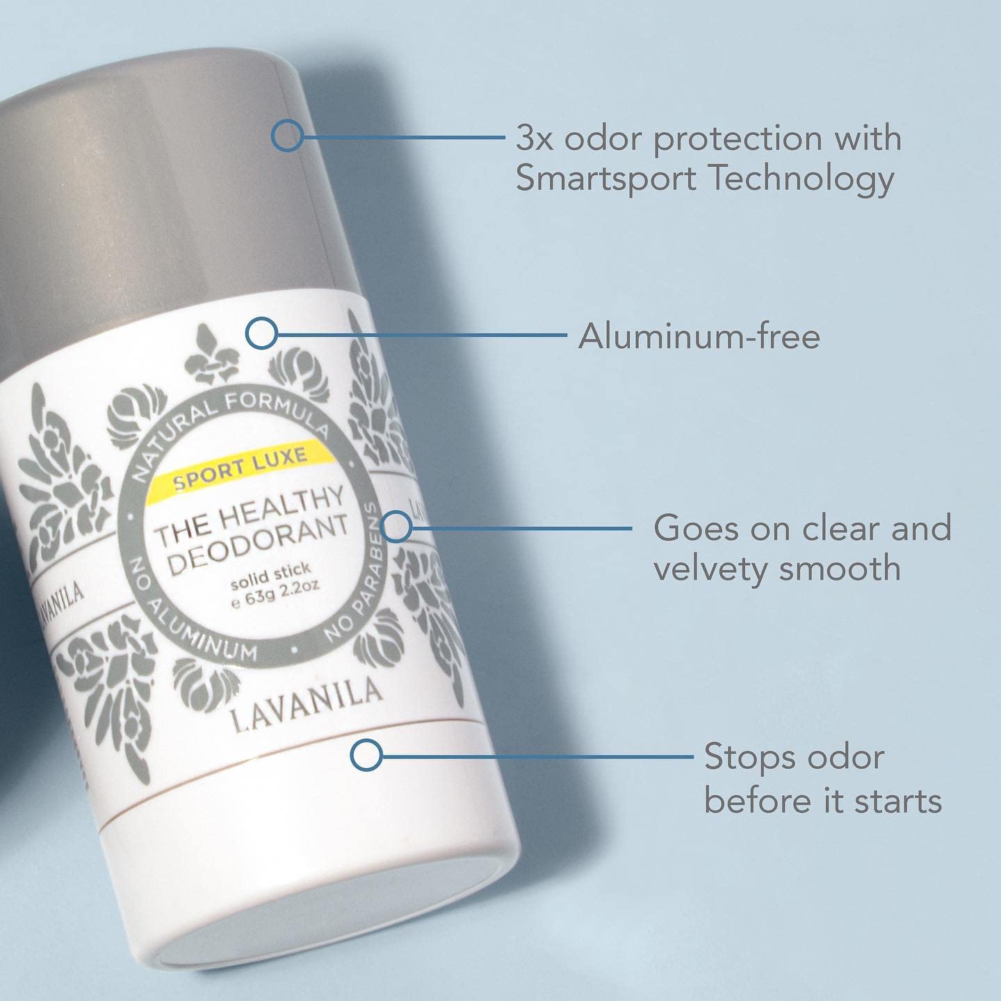 Lavanila Sport Luxe (2-Pack) Aluminum-Free Solid Stick Deodorant for Men & Women - Vegan, Clean, and Natural (2.2 Ounce Each)