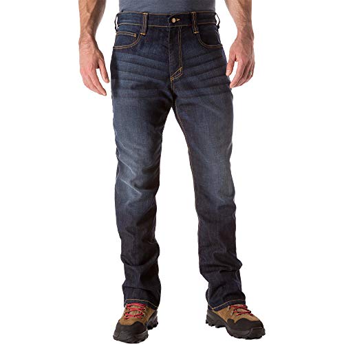 5.11 Tactical Men's Defender-Flex Straight Jeans, Mechanical Stretch Fabric, Classic Pockets, Style 74477, Dark Wash Indigo, 28W x 34L