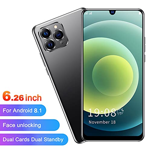 ariarly Unlocked Smartphone, IP12 PRO + 6.26in Screen Android Cellphone with Face Recognition, Dual Card Dual Standby Mobile Phone,128GB of Expandable Storage, Black