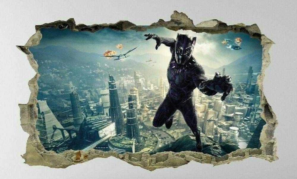 Peel and Stick Vinyl Stickers,Black Panther Sticker Kids Decal Bedroom 3D Mural-50CMx70CM