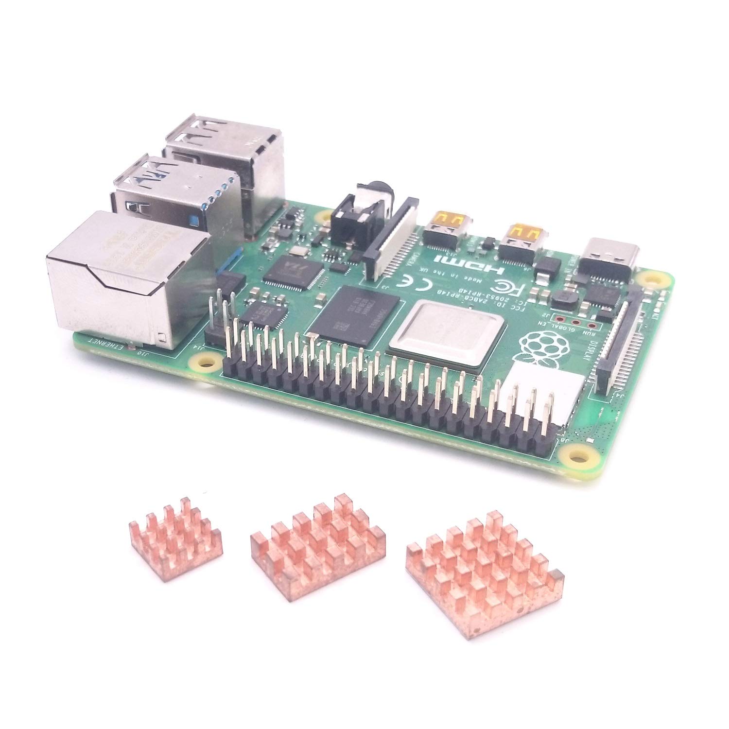 Easycargo Raspberry Pi 4 Heatsink Copper Kit + 3M 8810 Thermal Conductive Adhesive Tape, Raspberry Pi Copper Heatsink for Cooling Raspberry Pi 4 B, Raspberry Pi 3 B+ (Copper 4pcs)