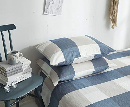 HYPREST Queen Duvet Cover - 100% Cotton Duvet Cover Queen Blue Buffalo Plaid Soft Breathable Farmhouse Style