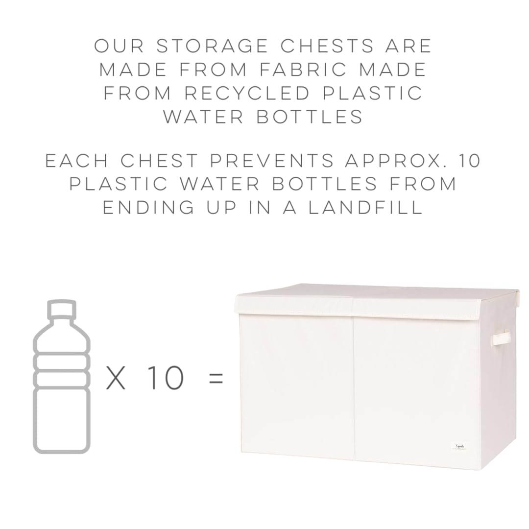3 Sprouts Recycled Fabric Folding Chest Organizer in Cream - Collapsible Storage Basket Container with Lid & Handles