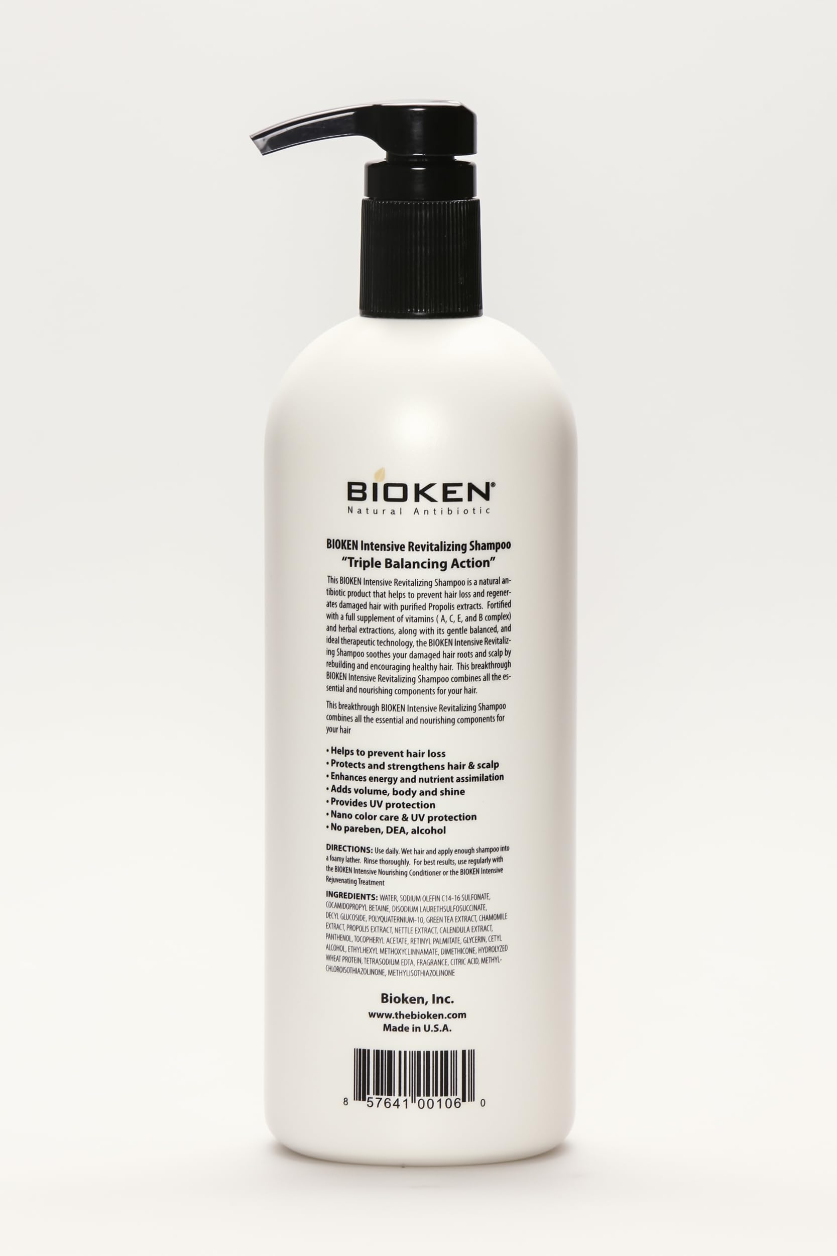 Bioken Intensive Revitalizing Shampoo – 33.8 oz Dry & Sensitive Hair Bee Propolis Herbs Promote Hair Growth Hydrating Moisturizing Nano Color Care Sulfate Free