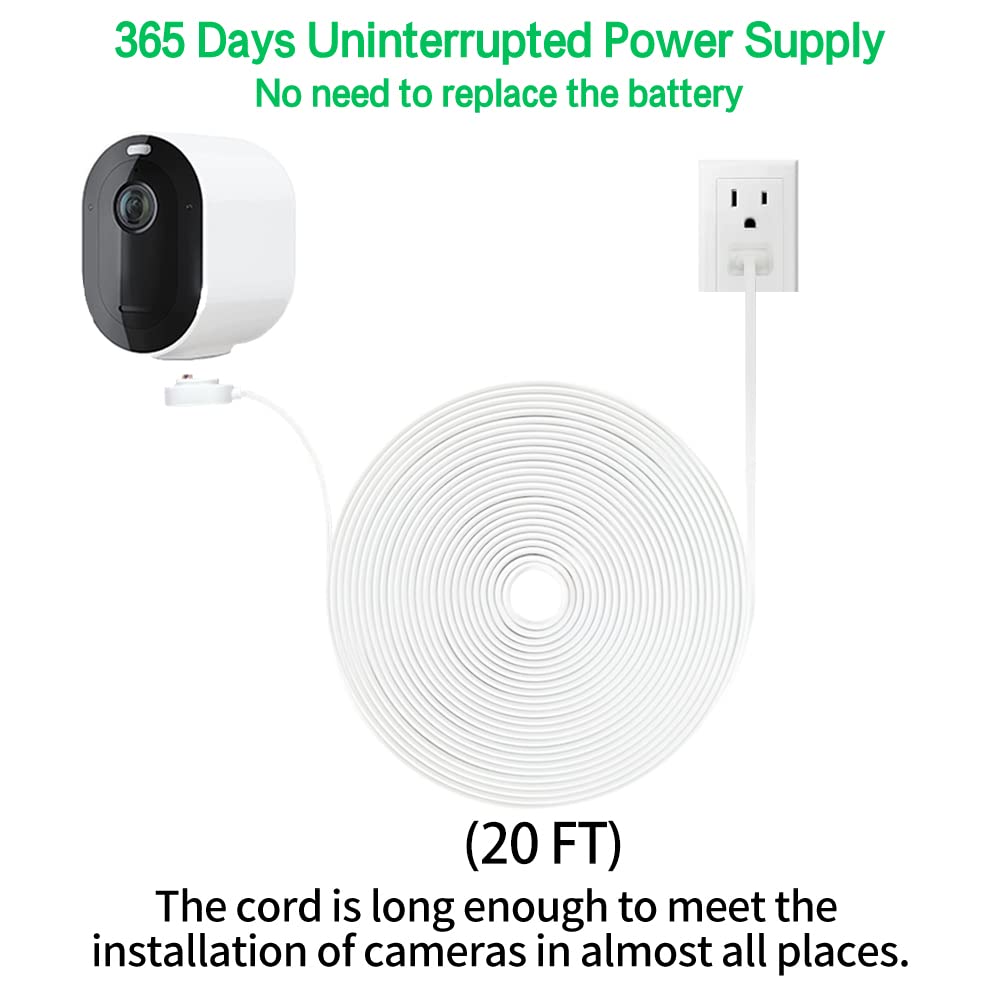 20FT Power Adapter and Magnetic Charging Cable for Arlo Pro 3/Pro 4/Pro 5S 2K/Ultra/Ultra 2 Camera,JJMASEE Weatherproof Outdoor Power Cord and Charger for Arlo(Not for Pro3 Floodlight/Pro2/Essential)