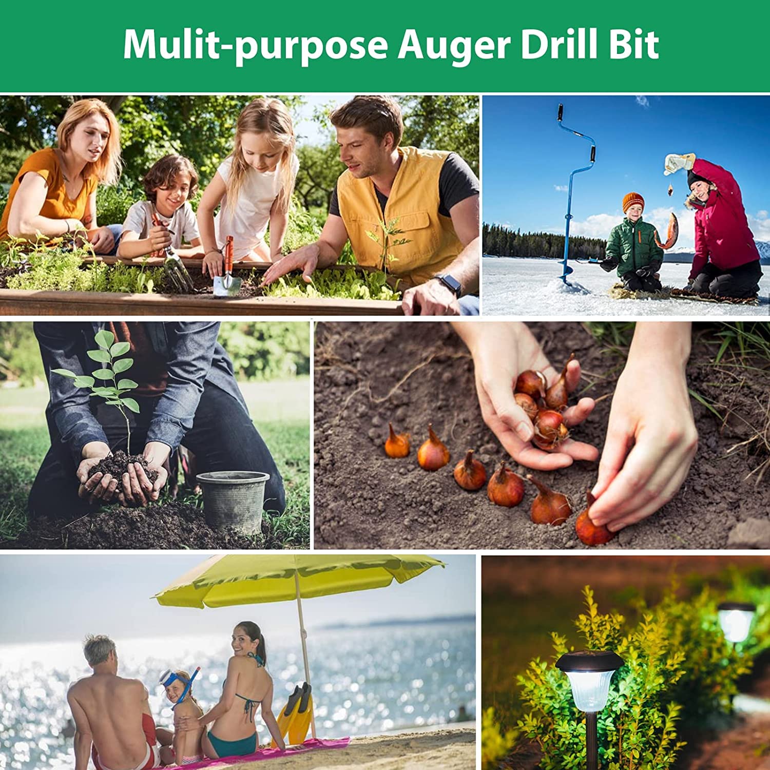 32" x 2" Extended Length Auger Drill Bit for Planting Bulb Flower & Bedding, Garden Plant Auger, No Need to Squat, Post Hole Digger for 3/8" Hex Drive Drill, Earth Auger Bulb Planter Tool
