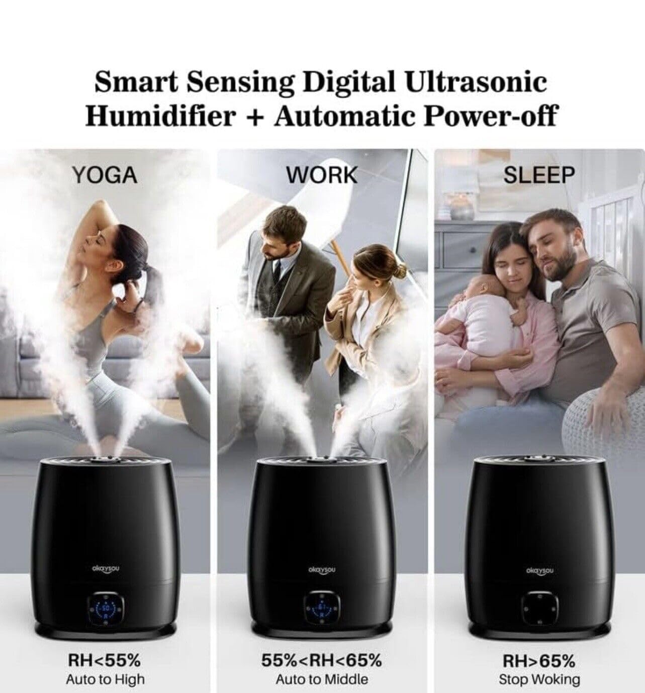 Okaysou Humidifiers, 6L Smart Humidifier and Diffuser for Bedroom Large Room W/Remote Control, Filterless, 50 Hour Top Fill Cool Mist Humidifiers with Humidistat for Babies, Plant, Sleep Mode, Timer