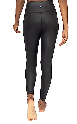 90 Degree By Reflex Women's High Waisted Tummy Control Squat Proof Faux Leather Pleather Ankle Leggings - Black Cire - Medium