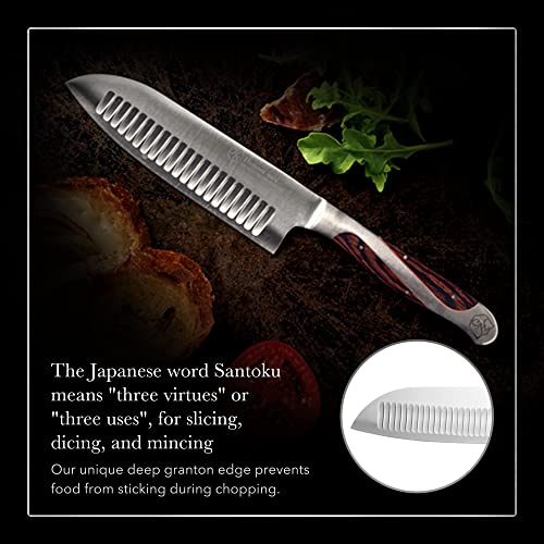 5.5 Inch Japanese Style Santoku Knife | Hammer Stahl | High Carbon Stainless Steel Kitchen Knife | Razor Sharp Multipurpose Chopping Knife for Meat, Vegetable & Fruit with Ergonomic Handle & Gift Box