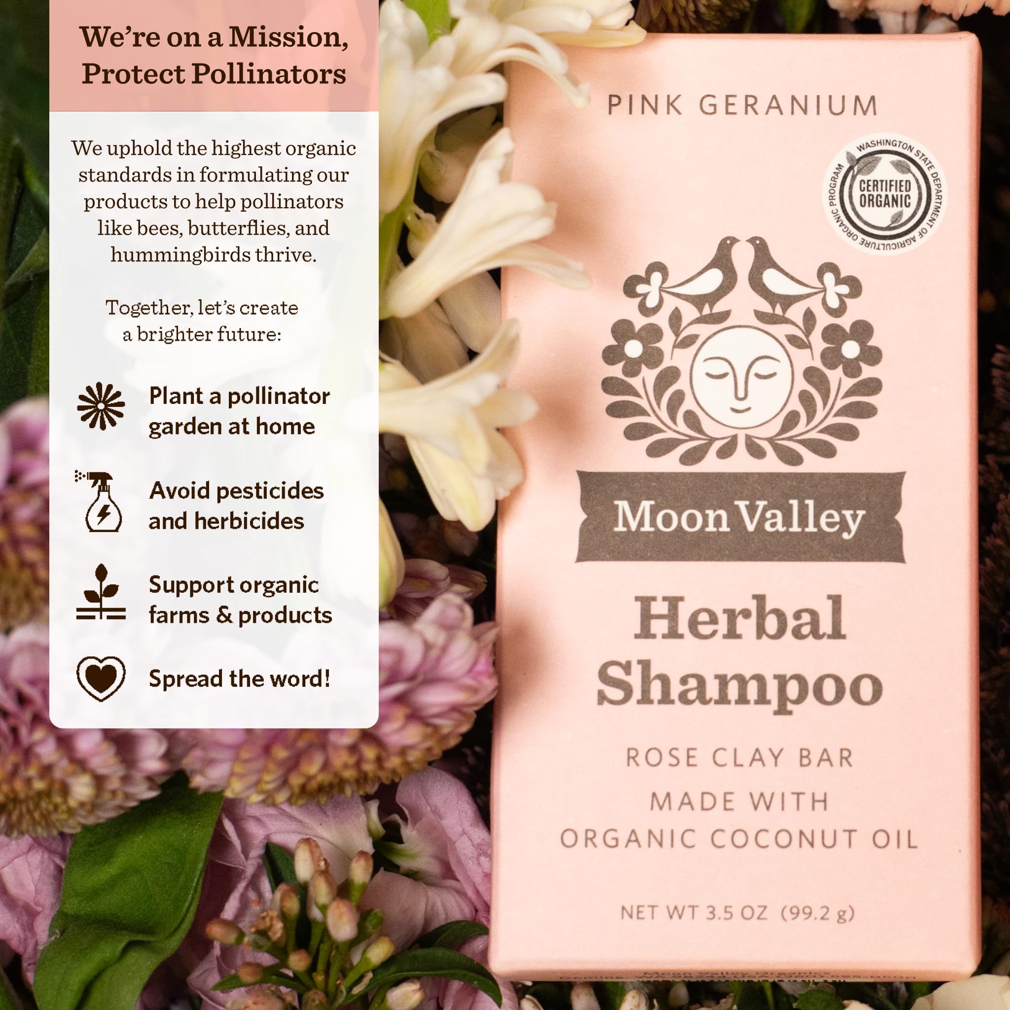 Moon Valley Organics HERBAL SHAMPOO BAR - PINK GERANIUM (2PACK)