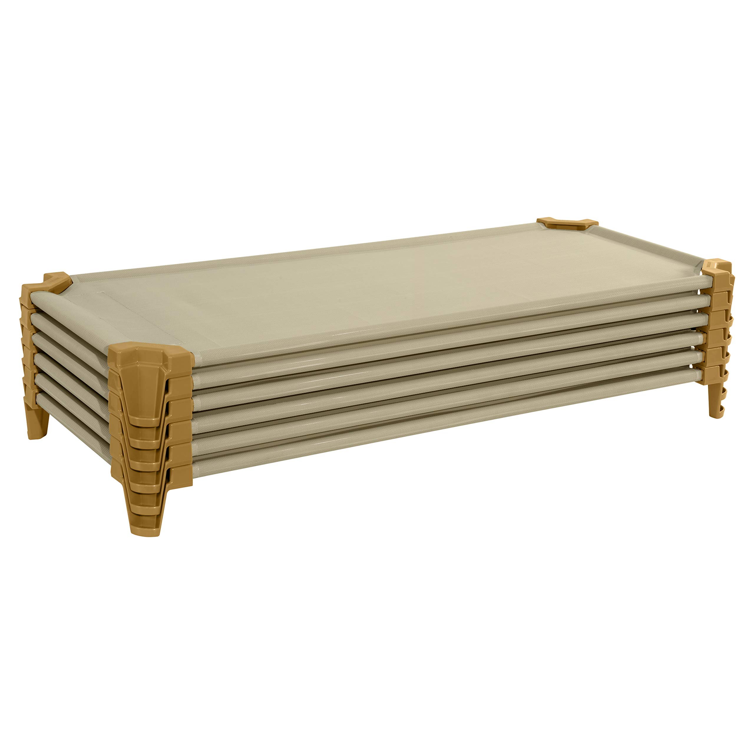 Wood Designs Stackable Daycare Cots for Kids, 52", Tan, Ready-to-Assemble, with Cot Sheets, 87820TN [Set of 6]