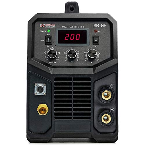 Amico MIG-200, 200-Amp MIG/MAG/Lift-TIG/Stick Arc Combo DC Inverter Welder, Compatible Spool Gun SPG15250 Full Size Grey
