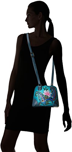 Anna by Anuschka Women's Hand Painted Leather Small Multi Compartment Zip-Around Organizer, Denim Paisley Floral