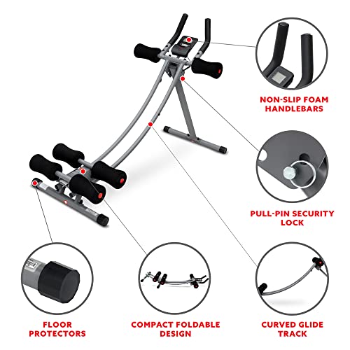 Sunny Health & Fitness Adjustable Waist Trainer Ab Roller with Elbow Support, Foldable Core Glider with Smooth Glide Wheels for Home Fitness, Crunches, and Glute Strengthening - SF-A022005