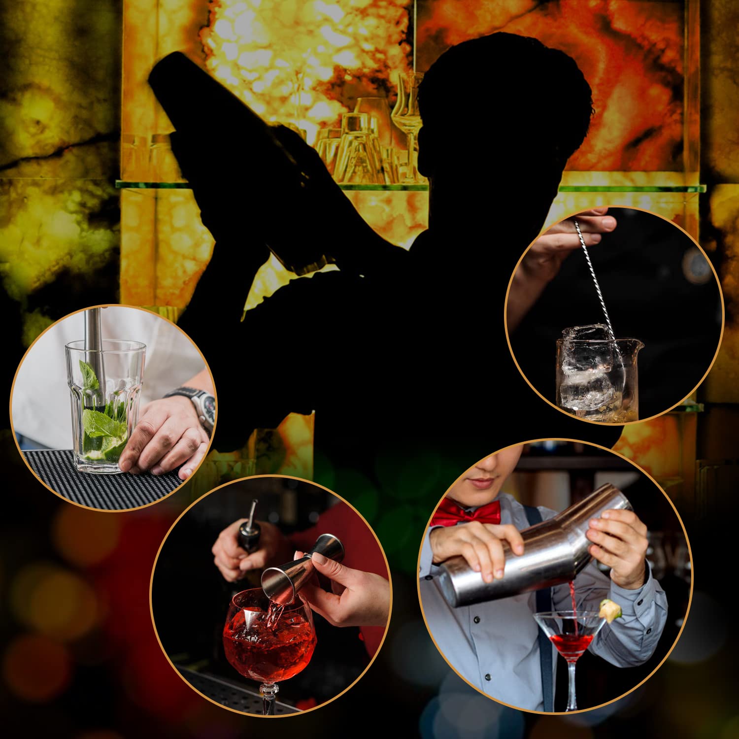 25 oz Crystal Cocktail Mixing Glass Set - Bartender Kit for Drinking Lover - Stainless Steel Hand Shaker, Spoon, Ice Tongs, Jigger, Pourer, Strainer & Muddler for Home Bar