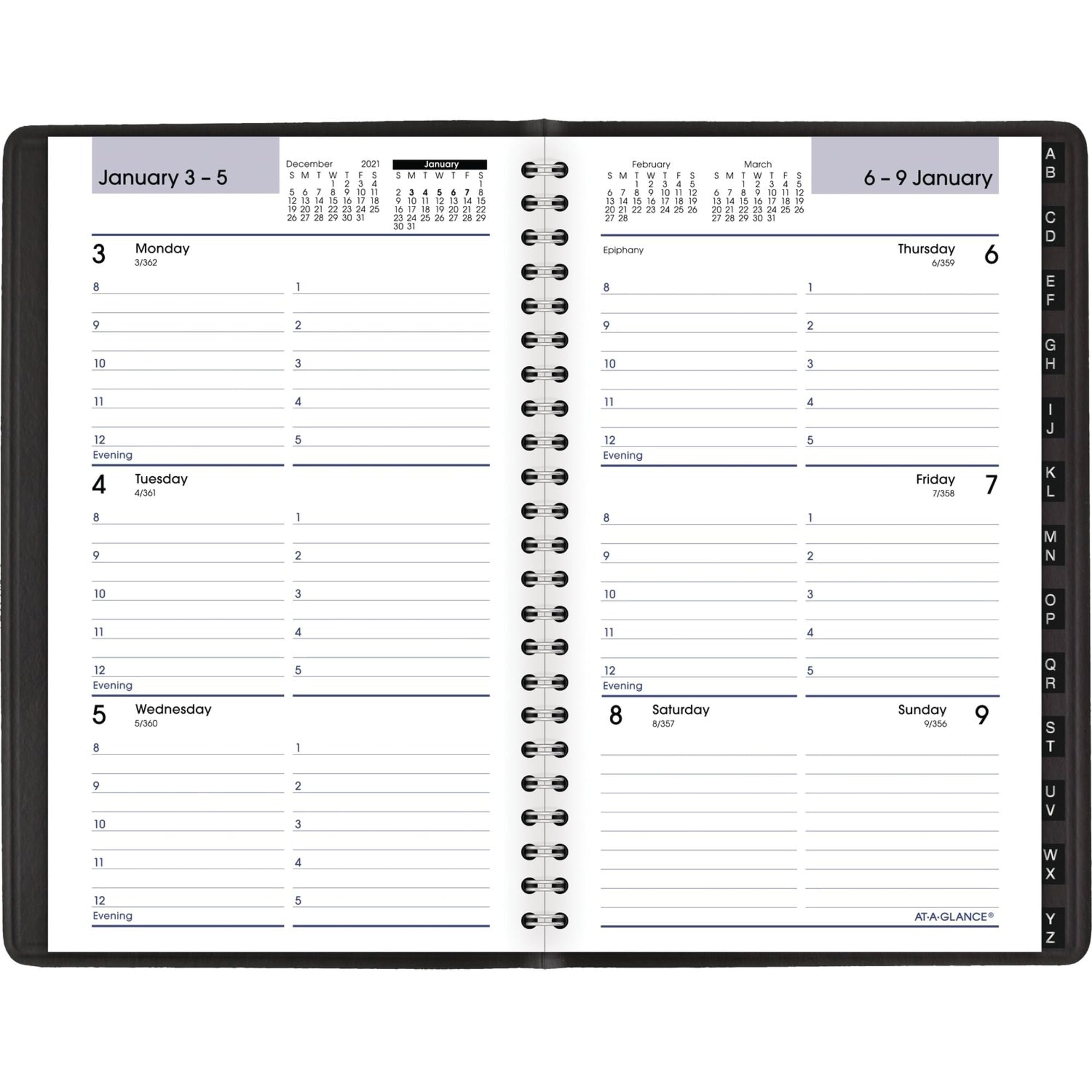 2022 Weekly Appointment Book & Planner by AT-A-GLANCE, 5" x 8", Small, Tabbed Telephone/Address Pages, DayMinder, Black G21000)