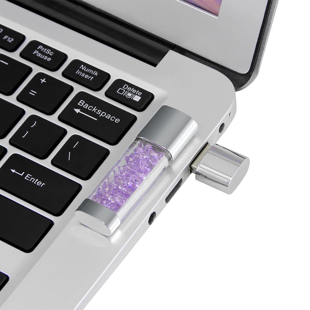32GB USB 2.0 Crystal Flash Drive Glitter Lipstick Case Shape USB Drive Shining Jump Drive Pen Drive Funny Memory Stick for Gift (32GB, Amethyst)