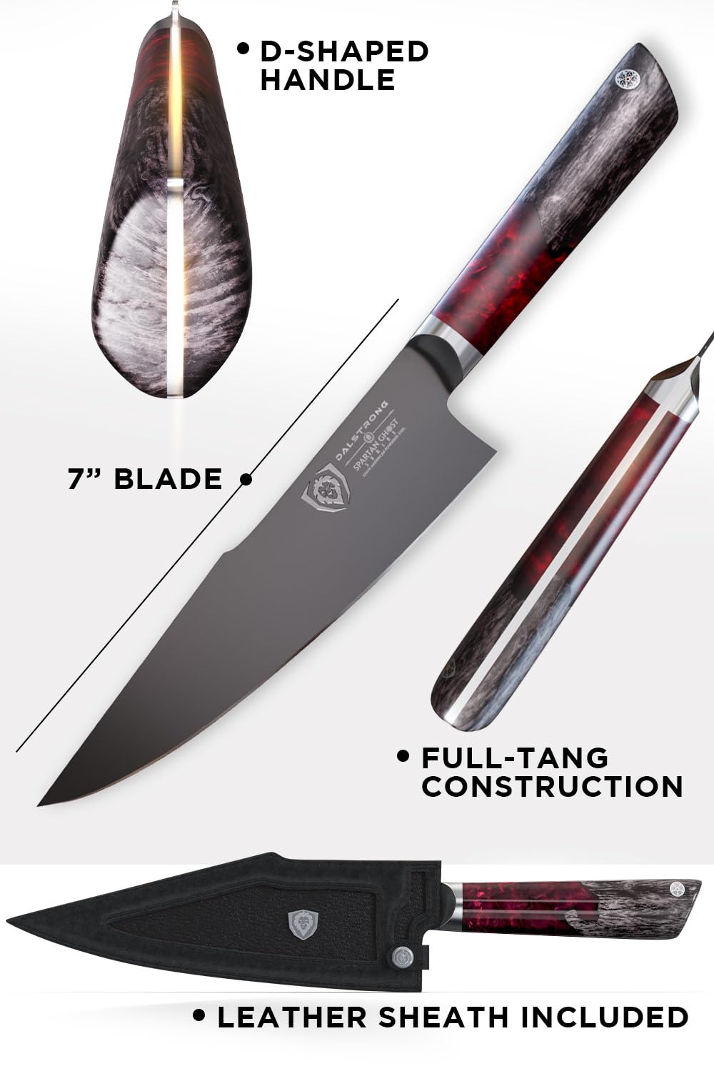 Dalstrong Santoku Knife - 7 inch - Spartan Ghost Series - Premium American Forged S35VN Powdered Steel Kitchen Knife - Razor Sharp Kitchen Knife - Maple & Red Resin Handle - Vegetable Knife - Sheath