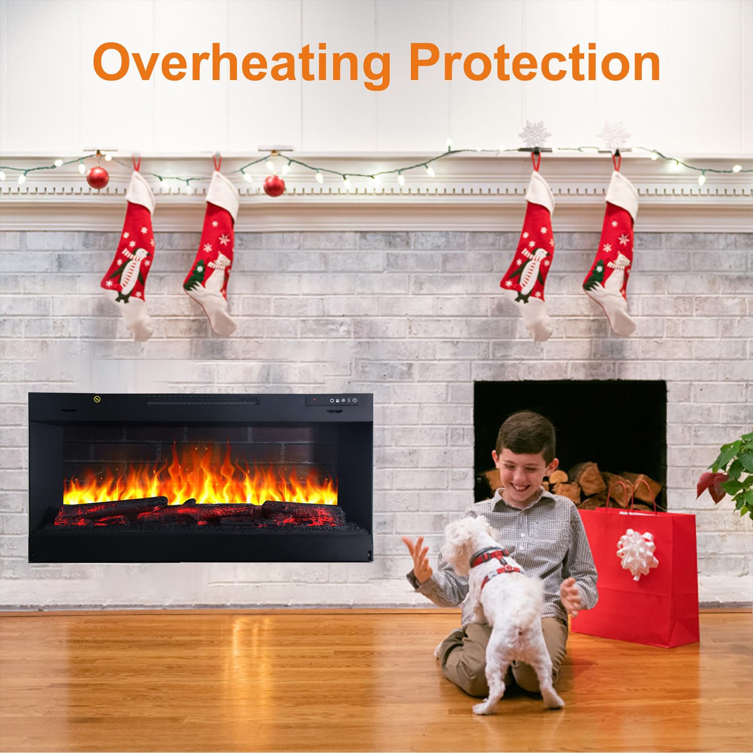 36 Inch Electric Fireplace Heater Wall Mounted and Freesatnding with Remote Control, Linear Electric Fireplace Inserts Adjustable Flame Brightness, Timer, 1500W Heater, Large Window and Indoor Use