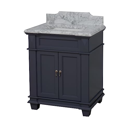 Elizabeth 30-inch Bathroom Vanity (Marine Gray/Carrara): Includes Marine Gray Cabinet with Authentic Italian Carrara Marble Countertop and White Ceramic Sink