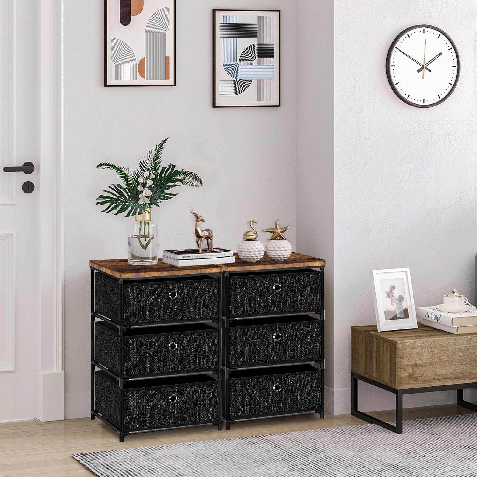 VASICAR Nightstand with 4 Drawers, Clothes Storage Organizer, Small Fabric Dresser for Bedroom, Closet, Entryway, Hallway, Nursery, Dorm