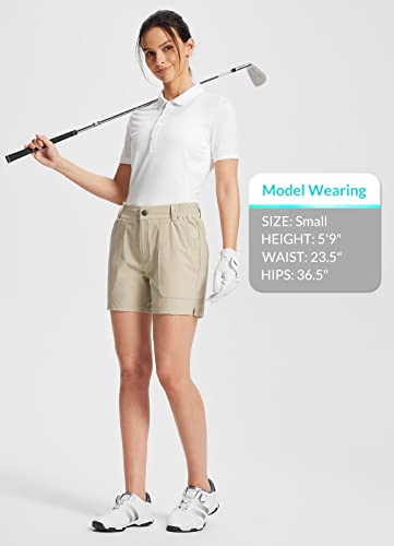BALEAF Women's 4.5" Hiking Shorts Quick Dry Rip Stop Lightweight Athletic Shorts Stretch with Chop Pork Pockets Zipper UPF 50+ Khaki M