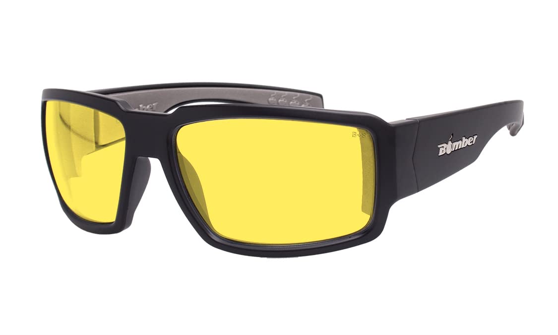 BOMBER Safety Glasses with Yellow Lens for Men Women, z87 Safety Compliant, Matte Black Frame with Non-Slip Gray Foam Lining, Safety Glasses for Outdoor,Shooting Glasses, Safety Glasses