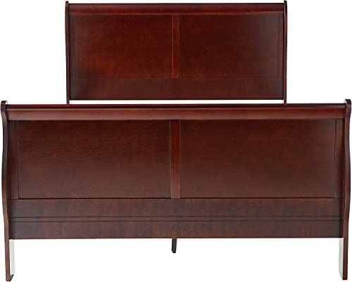 BOWERY HILL Traditional Style Queen Sleigh Bed in Cherry | KD Headboard, Footboard