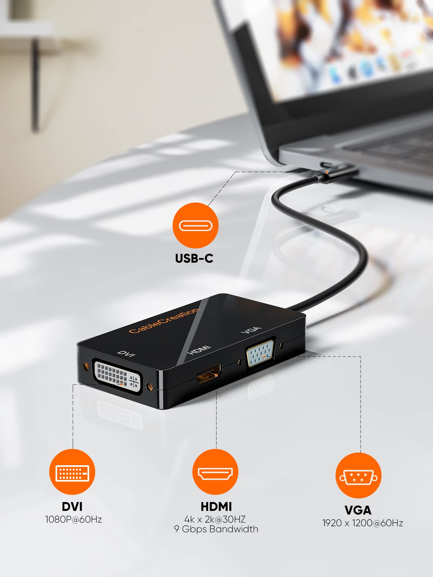 CableCreation USB C to VGA HDMI DVI Adapter, 3 in 1 USB Type C to HDMI VGA DVI Female Converter Compatible with Galaxy S22 Ultra, MacBook Pro 2020, Surface Book 2, Mac Mini 2018, XPS 15, Black
