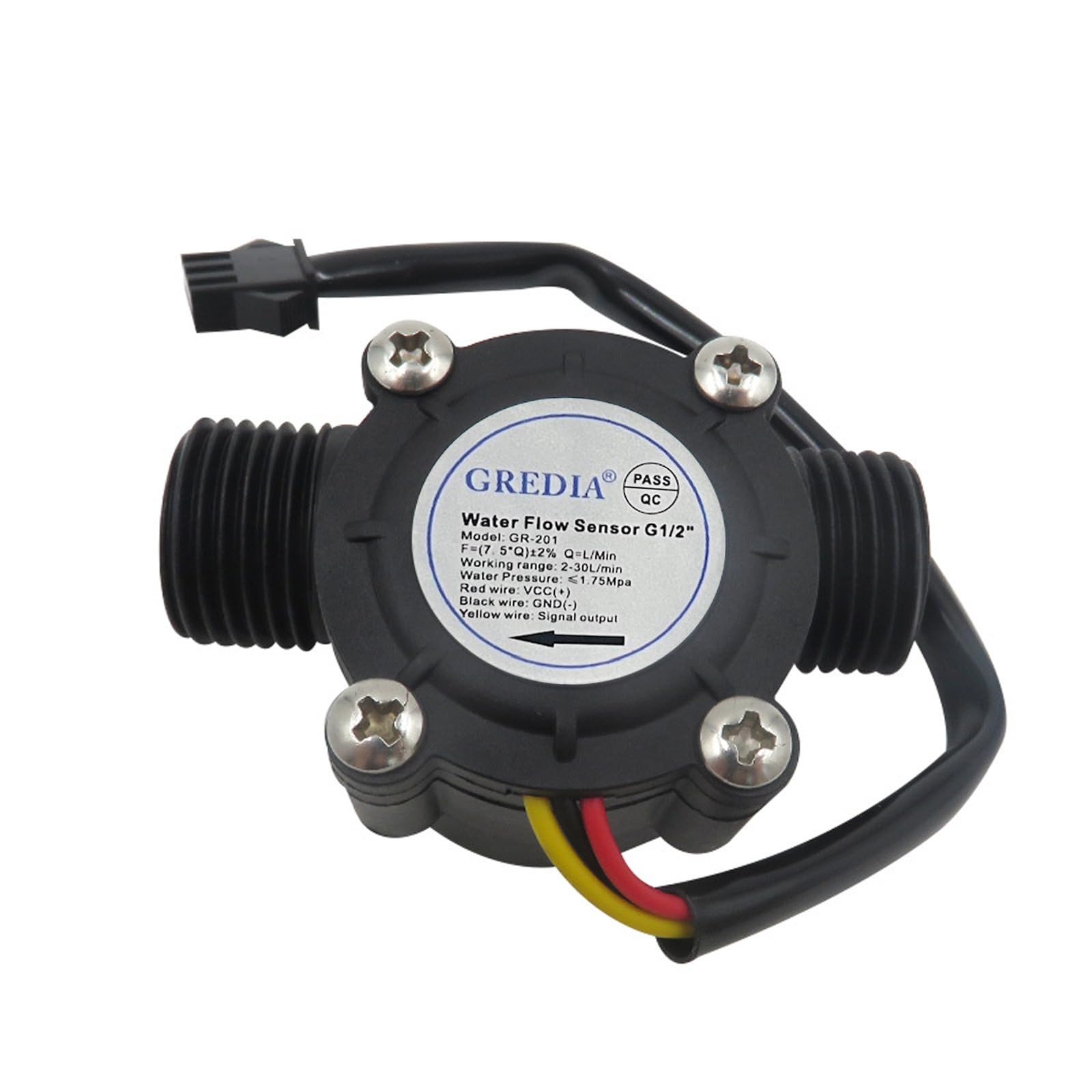 GREDIA 1/2" Water Flow Sensor Food-Grade Switch Hall Effect Flowmeter Fluid Meter Counter 1-30L/min