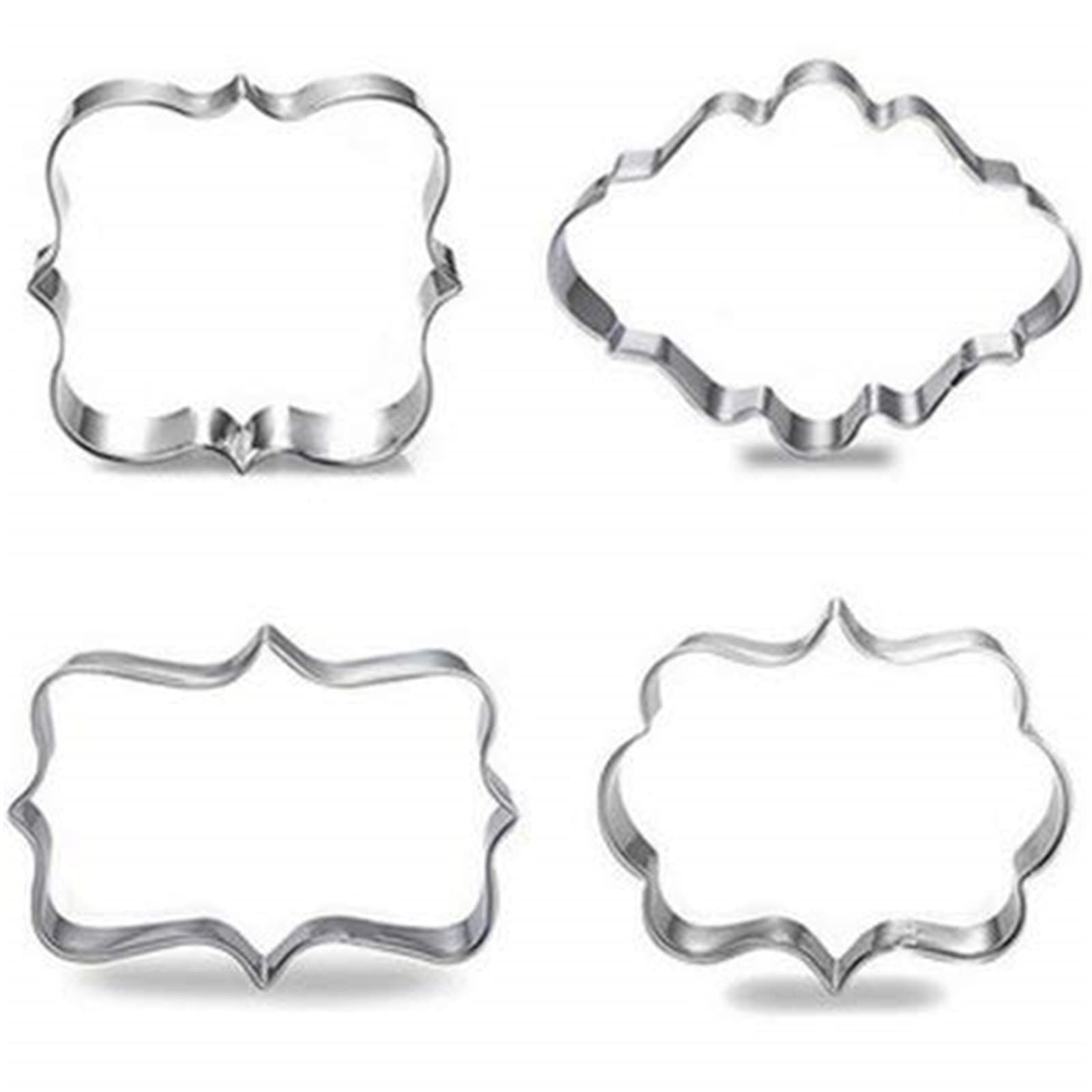 4 pcs of Fancy Plaque Cookie Cutters Set, Stainless Steel Wedding Frame Fondant Cutters Baking DIY Molds