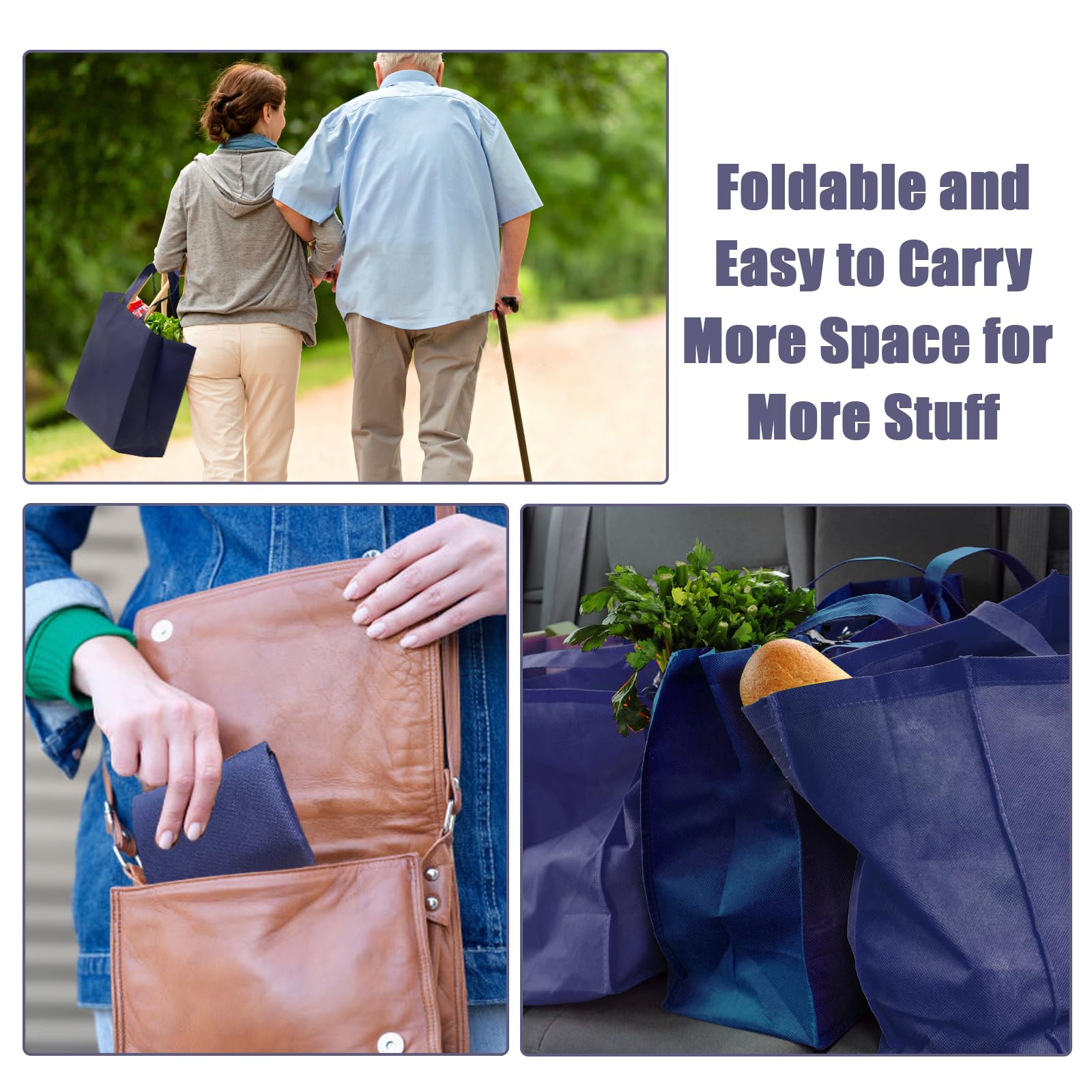 50Pcs Reusable Non Woven Shopping Bags Reusable Totes Foldable Bag Bulk with Handles Large Reusable Shopping Bags for Boutiques