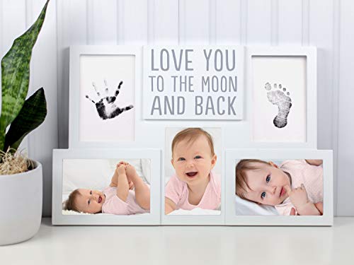 Pearhead Love You to the Moon and Back Collage Baby Frame, Gender-Neutral Baby Nursery Décor for New and Expecting Parents, Baby Keepsake Frame, White