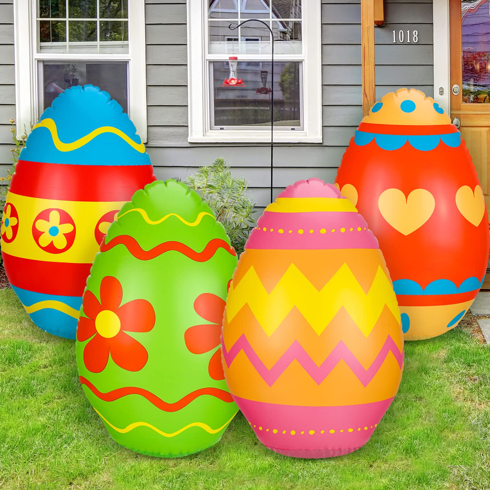 4 Pcs 24 Inch Easter Colorful Egg Inflatable Outdoor Decoration Easter Inflatable Outdoor Decorations for Easter Indoor Outdoor Blow Up Yard Garden Lawn Decor (Stylish)