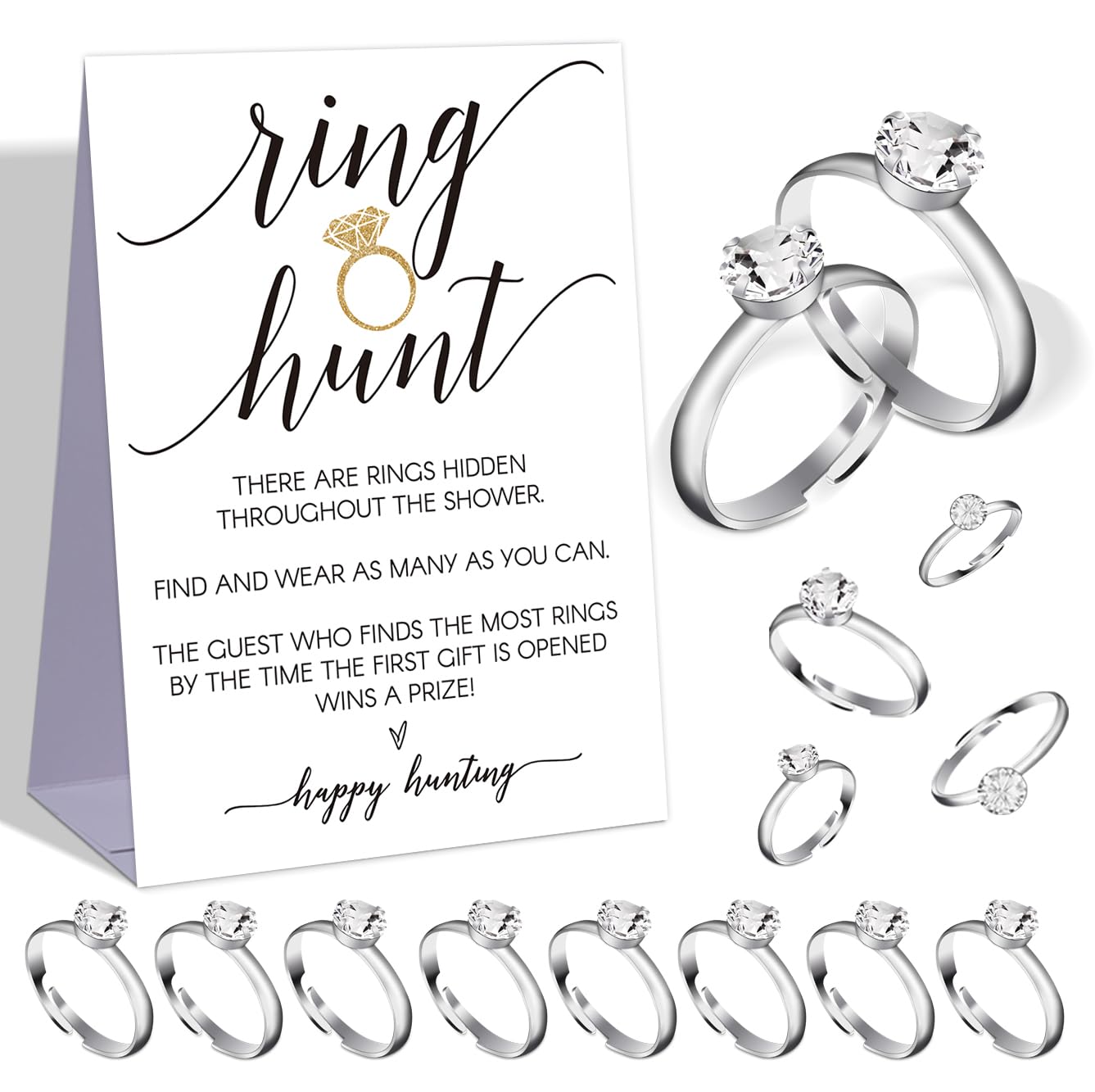 Minimalist Ring Hunt Game,Bridal Shower Decoration,Wedding Shower Game,Engagement Party Games,Bachelorette Scavenger Hunt,Bridal Shower Favors for Guest,Hidden Game,Plastic Rings for Bridal Shower-J6