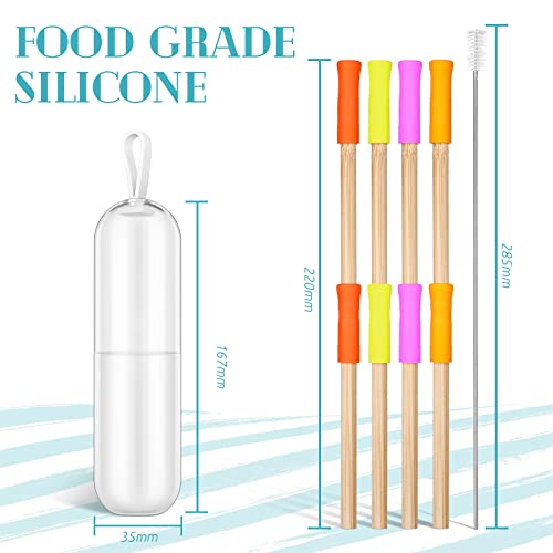 4 Pcs Reusable Straws with Case Drinking Silicone Straws Set with Case Portable Foldable Travel Straws with Cleaning Brush for Party Travel Household Cold or Hot Straws(Blue, White,Long Style)