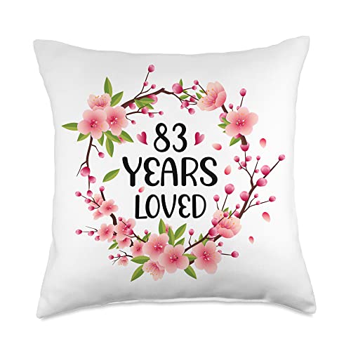 83 Years Old Birthday Gifts for Women and Men Floral Old 83rd Birthday Women 83 Years Loved Throw Pillow, 18x18, Multicolor