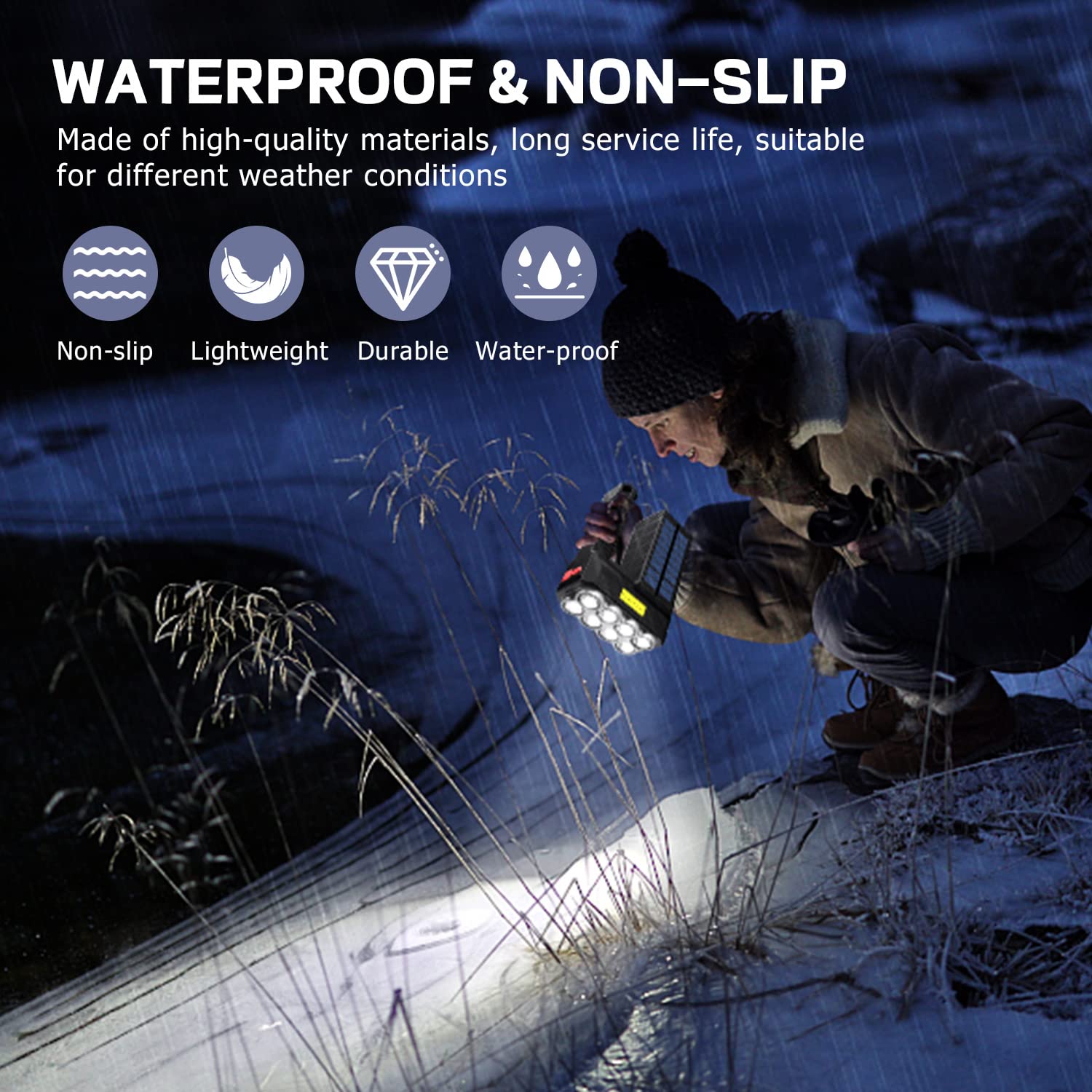 Solar Flashlight Rechargeable 8 LED Handheld with COB Sidelight, High Lumens 3 Modes Searchlight, Portable Lightweight Waterproof Spotlight for Fishing Outdoor Camping Emergencies