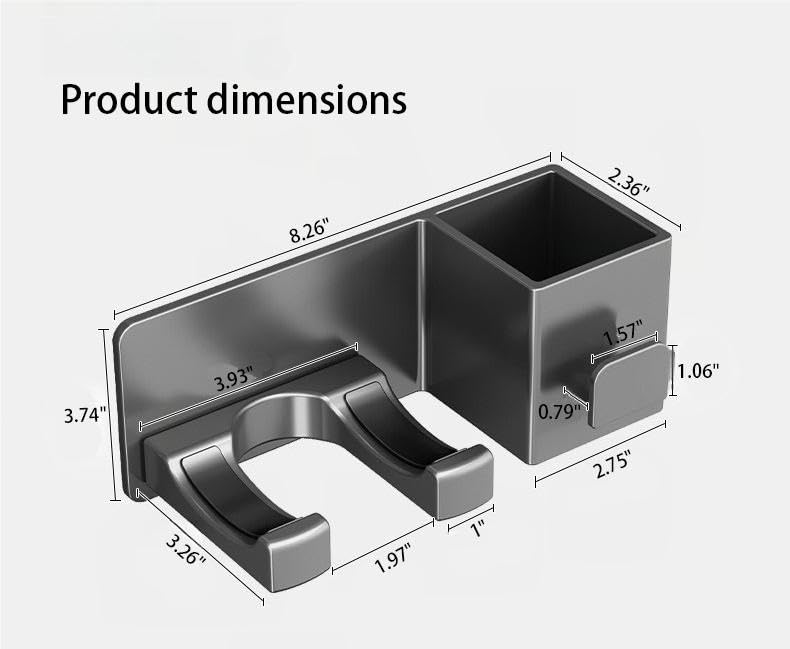 ALOeu Hair Dryer Holder Wall Mounted, Aluminum Organizer Rack with Self Adhesive for Shark or Dyson Supersonic Hair Dryer, grey