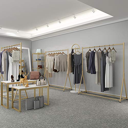 Floorstanding Simple Garment Rail,Iron Modern Clothes Rail,Multi-Functional Durable, Wear/Golden / 120×150×40cm