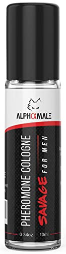 AlphaMale Premium Pheromone Cologne for Men - Savage Scent - Bold, Sultry Men's Cologne Infused with Pheromones for Attraction - Potent, Long-Lasting Formula to Attract Women - 0.34oz (10mL)