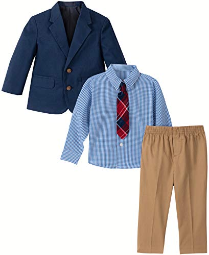 Nautica Baby Boys 4-Piece Suit Set with Dress Shirt, Jacket, Pants, and Tie, Navy/Khaki, 18 Months